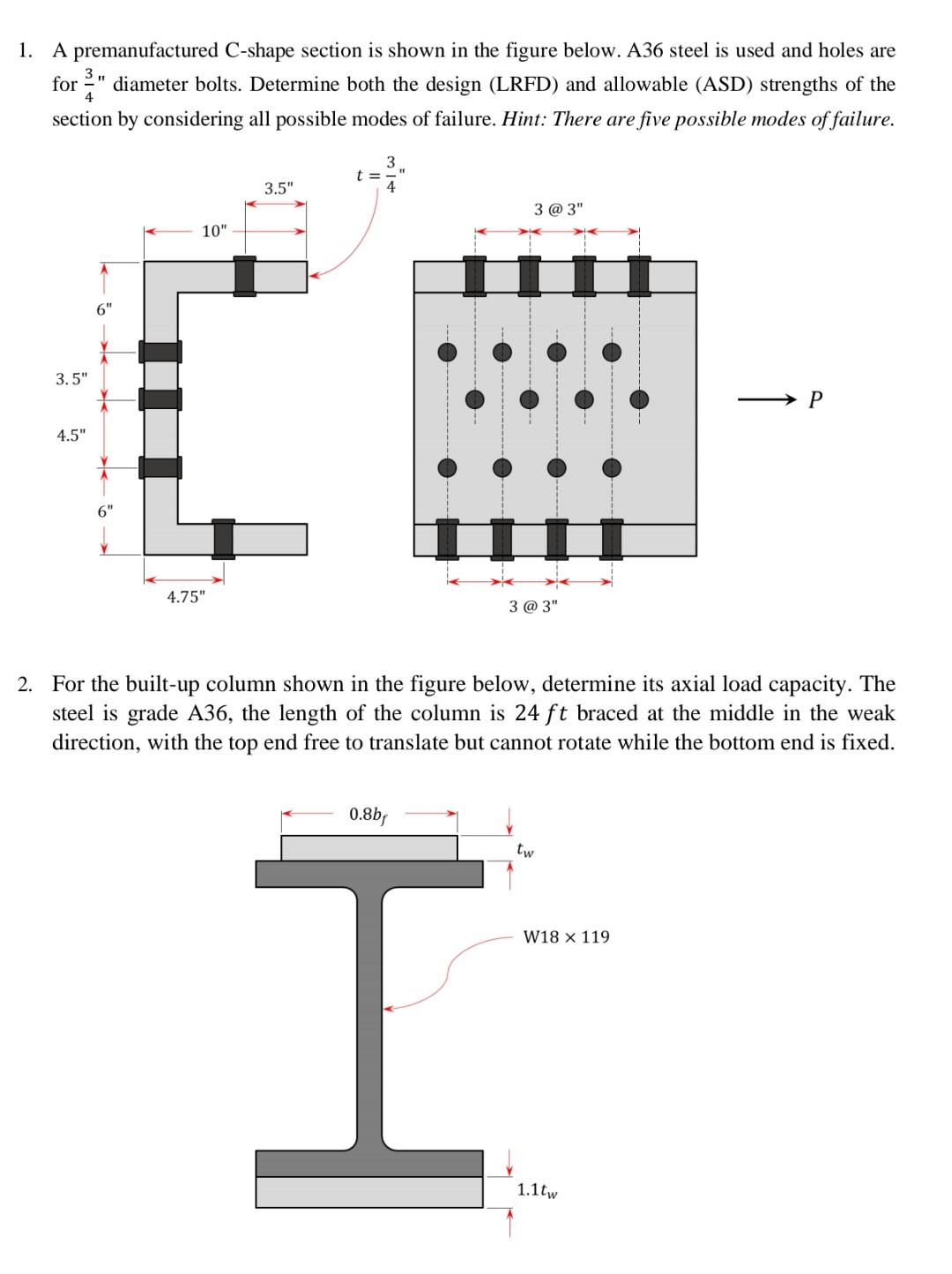 Solved 1. A premanufactured C-shape section is shown in the | Chegg.com