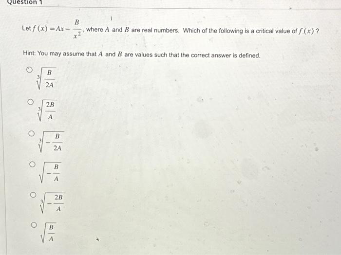 Solved Question 1 Let f (x)=Ax-- where A and B are real | Chegg.com