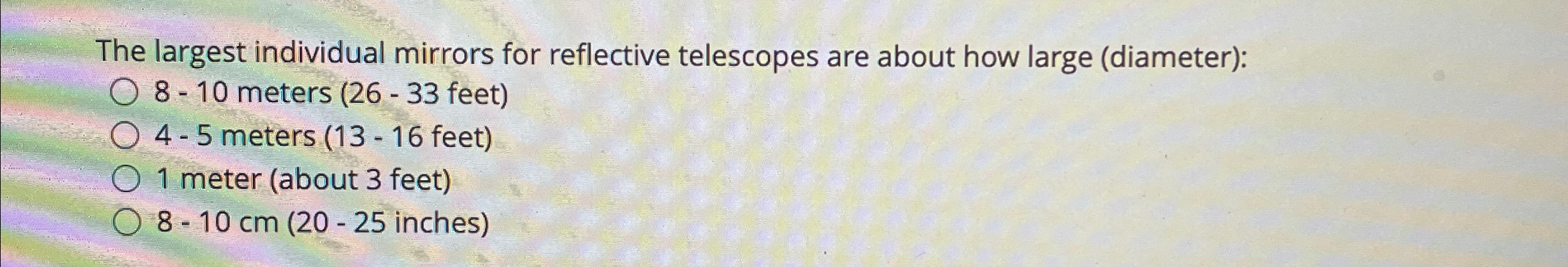 Solved The largest individual mirrors for reflective | Chegg.com