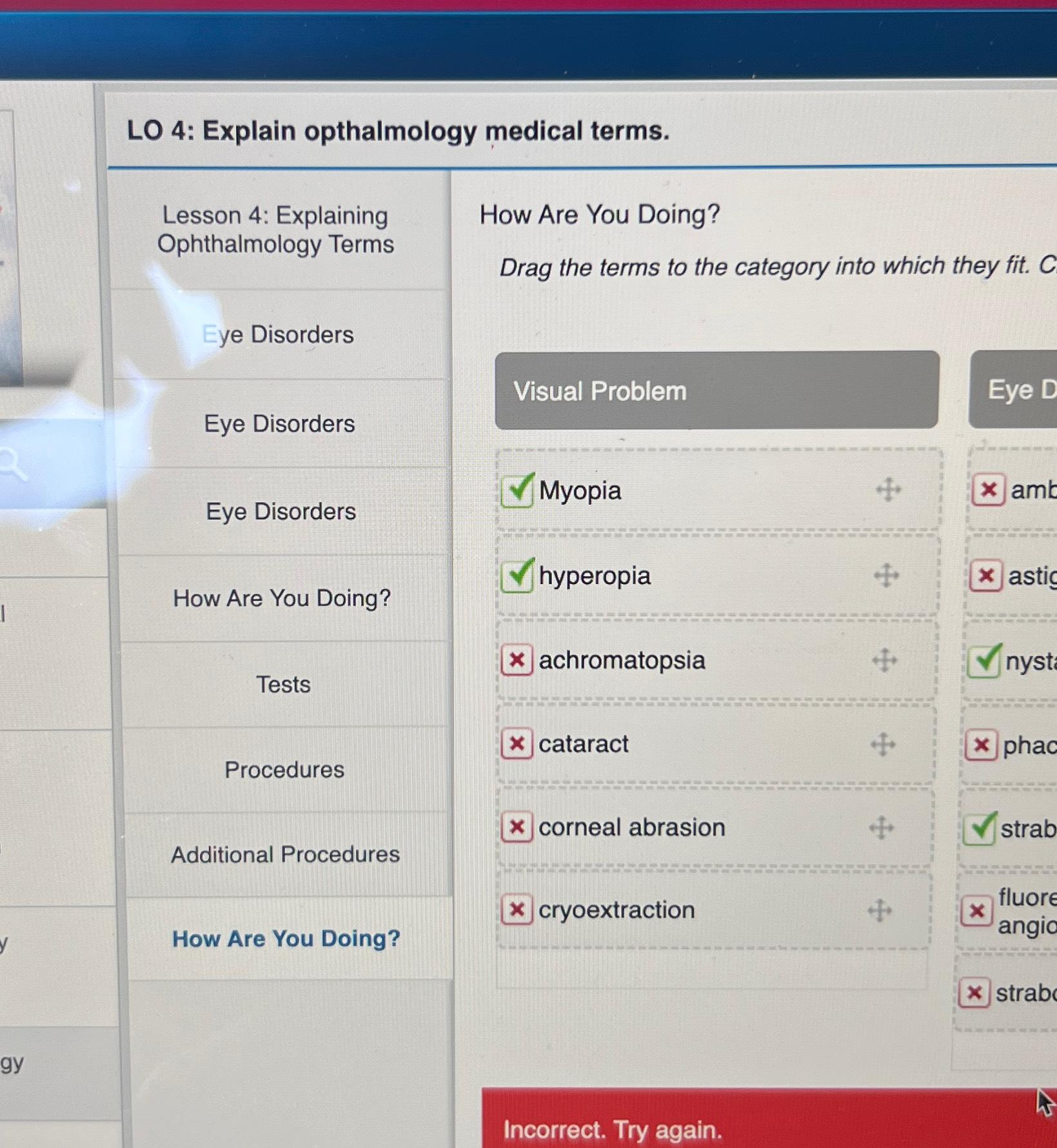 Solved LO 4: Explain opthalmology medical terms.Lesson 4: | Chegg.com