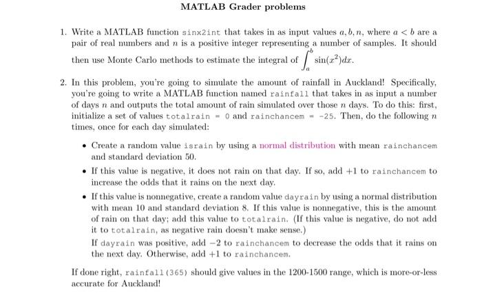 Solved Matlab Grader Problems 1 Write A Matlab Function 6555