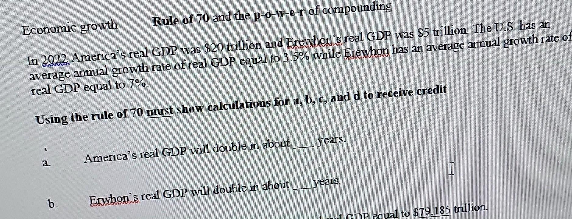 Solved Economic growth Rule of 70 and the p−o−w-e-r of | Chegg.com