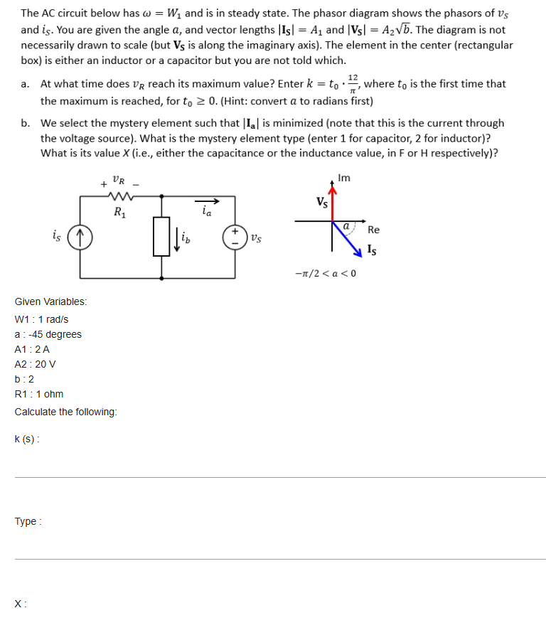 Solved The AC ﻿circuit below has ω=W1 ﻿and is in ﻿steady | Chegg.com