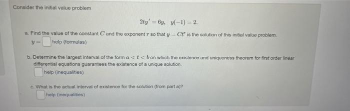 Solved Consider the initial value problem 2ty' = 6y, 3(-1) - | Chegg.com