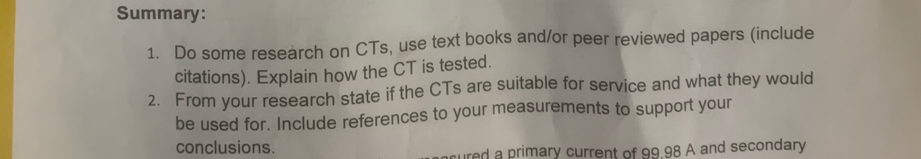 Solved Summary:Do some research on CTs, ﻿use text books | Chegg.com