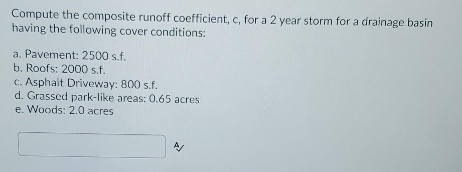 Solved Compute the composite runoff coefficient, c, for a 2 | Chegg.com