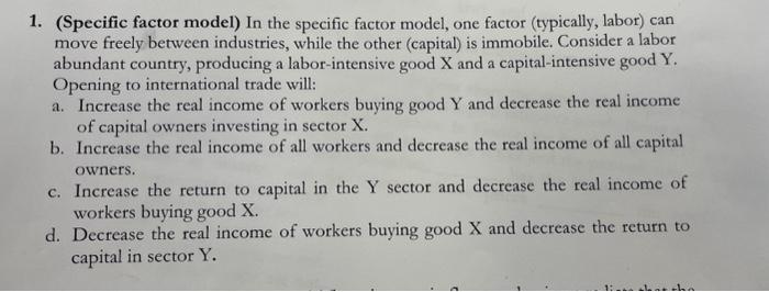 Solved 1. (Specific factor model) In the specific factor | Chegg.com