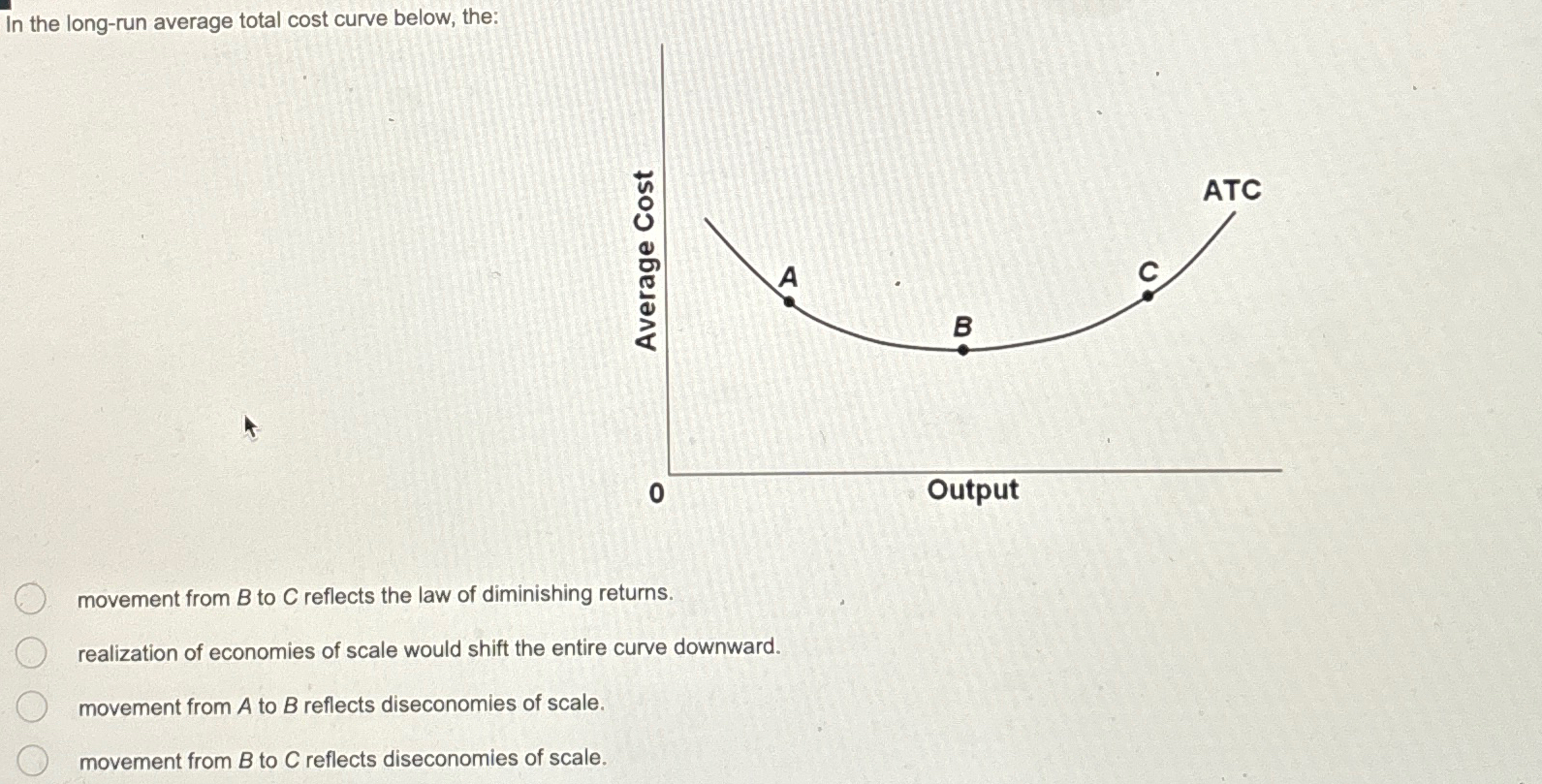 Solved In the long-run average total cost curve below, | Chegg.com