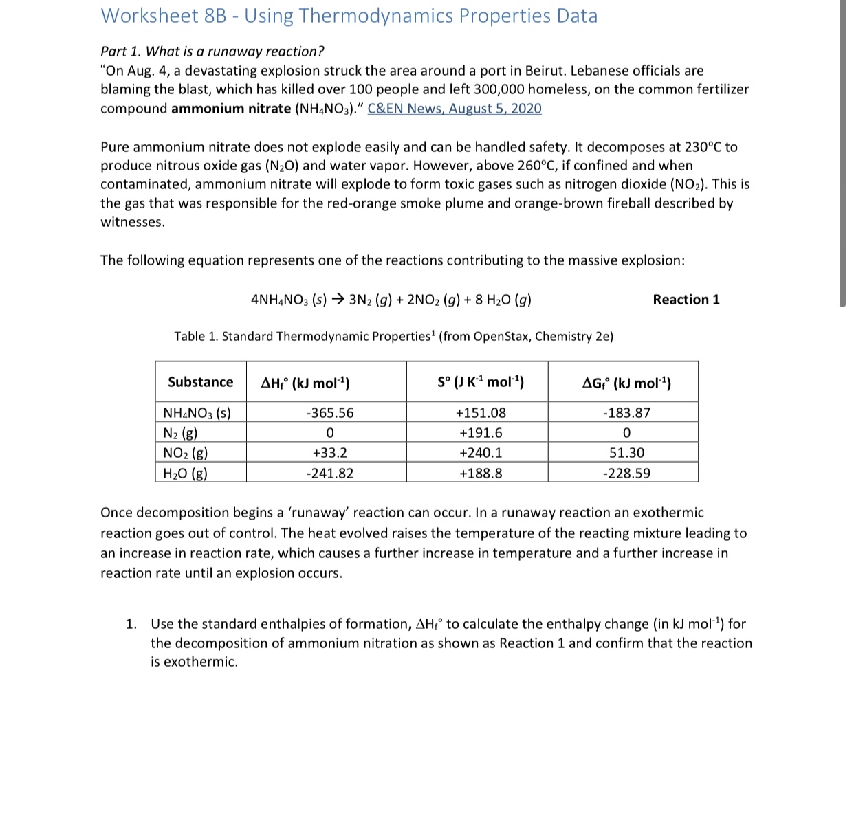 Solved Worksheet 8B - ﻿Using Thermodynamics Properties | Chegg.com