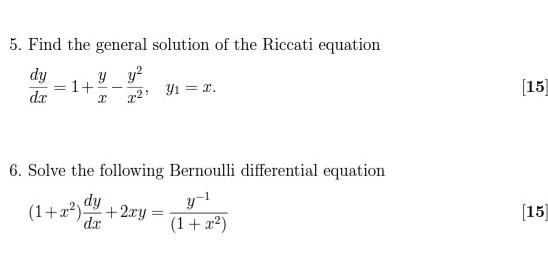 Solved 5. Find the general solution of the Riccati equation | Chegg.com