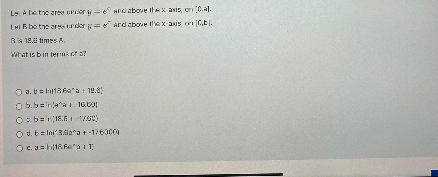 Solved Let A be the area under y=ex and above the x-axis, on | Chegg.com