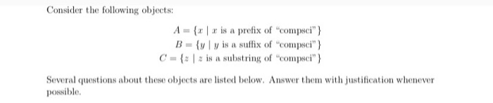 Solved C ider the following out A = { is a prefix of "com ) | Chegg.com