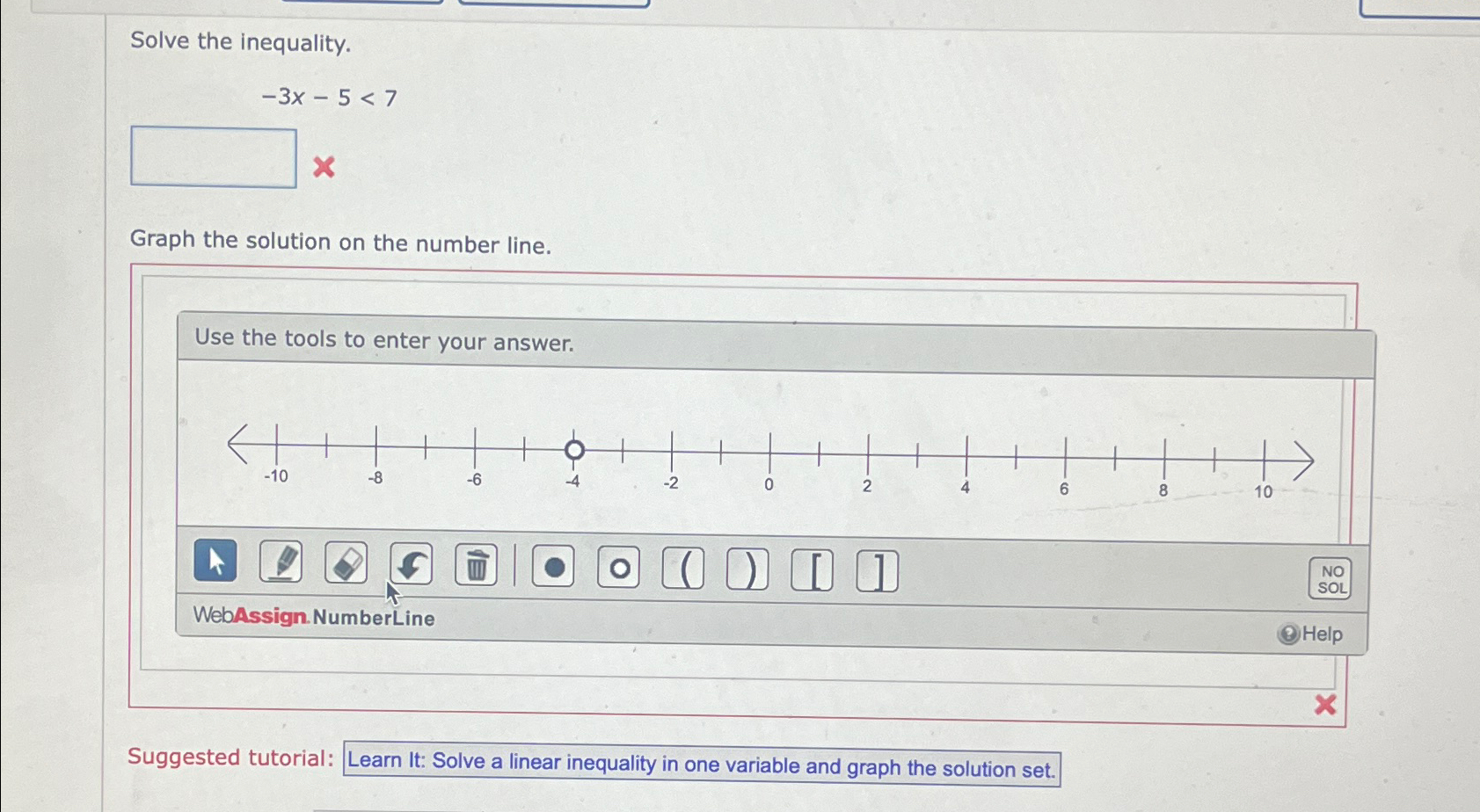 Solved Solve the inequality.-3x-5