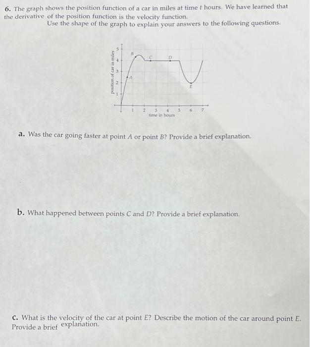 6. The graph shows the position function of a car in | Chegg.com