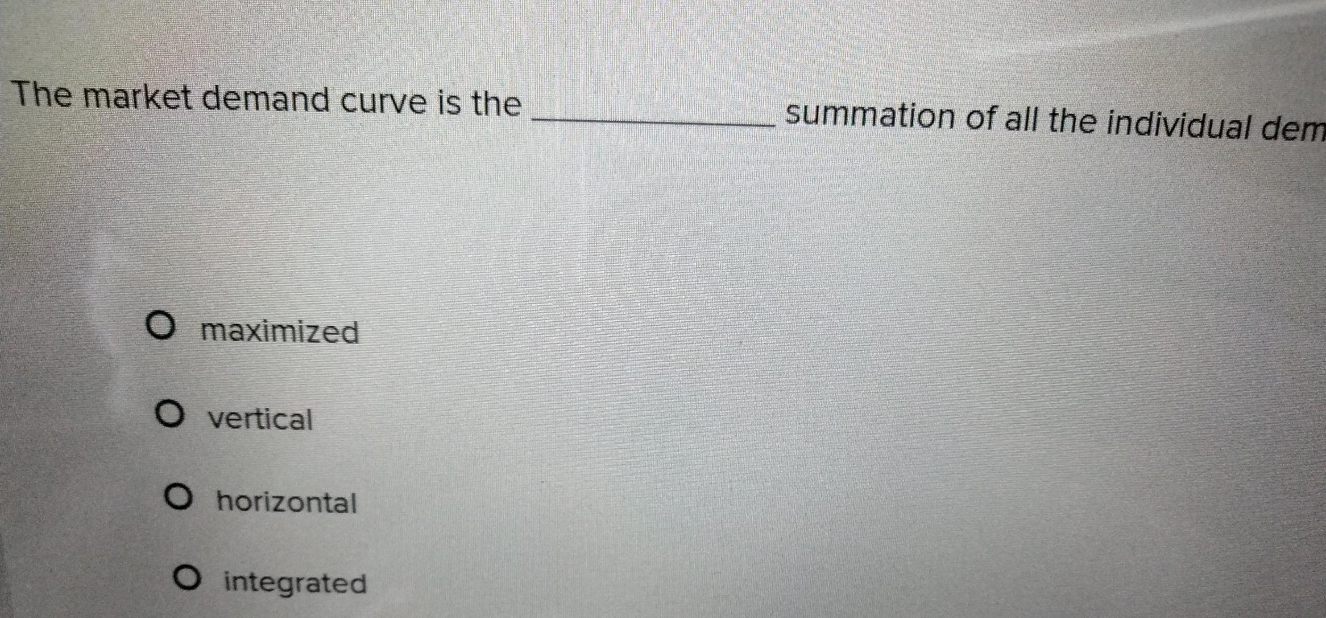 Solved The market demand curve is the summation of all the | Chegg.com