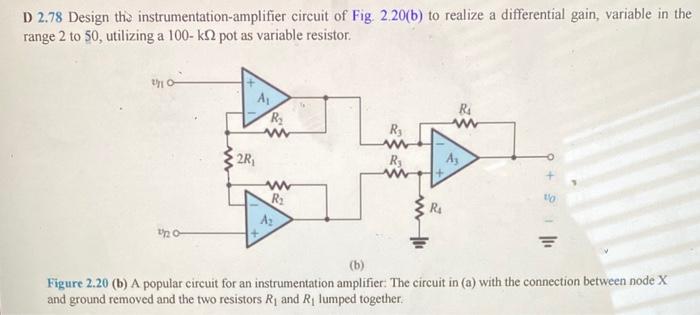 Solved D 2.78 Design the instrumentation-amplifier circuit | Chegg.com