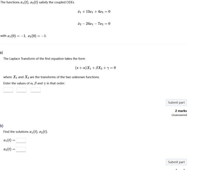 Solved The functions x1(t),x2(t) satisfy the coupled ODEs | Chegg.com