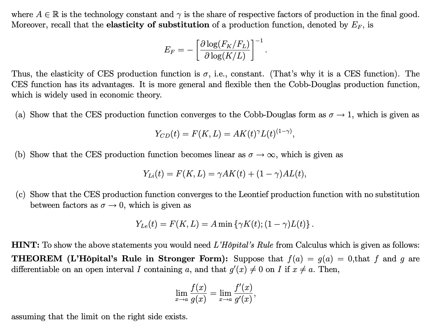 Solved (More on the CES Production Function) | Chegg.com