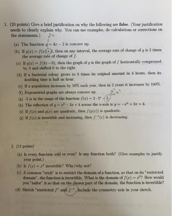 Solved 1. (20 points) Give a brief justification on why the | Chegg.com