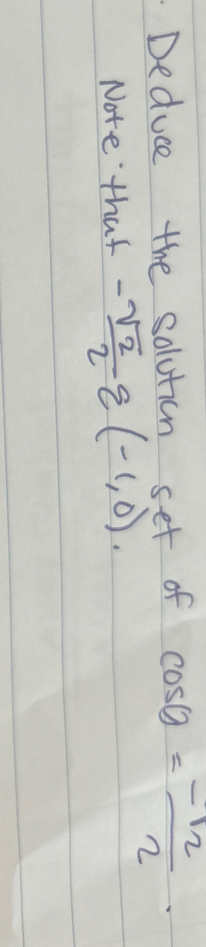 Solved Deduce the solution set of cosθ=-222. ﻿Note that | Chegg.com
