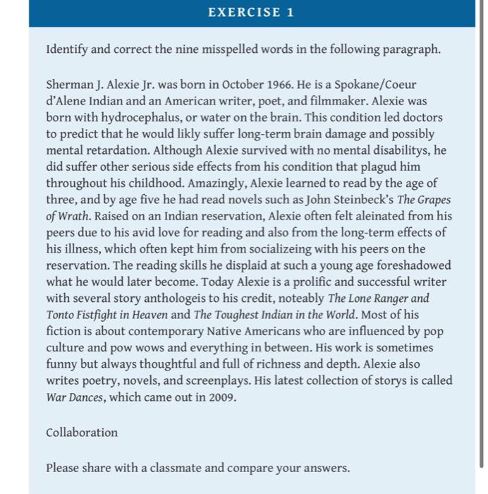 EXERCISE 1 Identify and correct the nine misspelled | Chegg.com