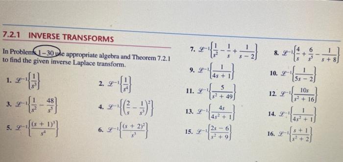 Solved 7.2.1 INVERSE TRANSFORMS 7 In Problem 1-30 we | Chegg.com