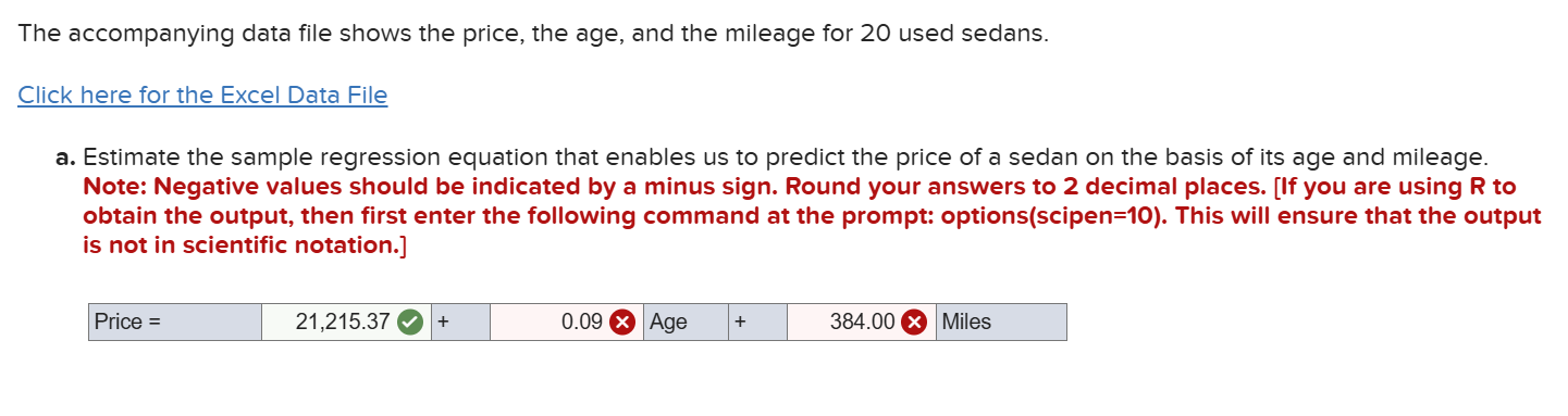 Please find the correct age and miles for part a | Chegg.com