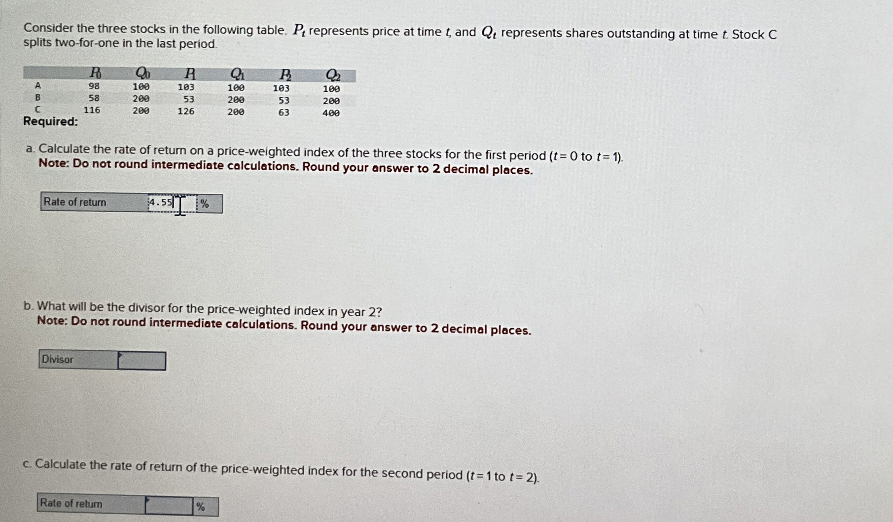 Solved Consider the three stocks in the following table. Pt | Chegg.com