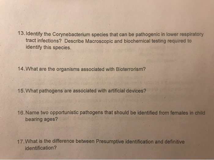 Solved 13. Identify the Corynebacterium species that can be | Chegg.com
