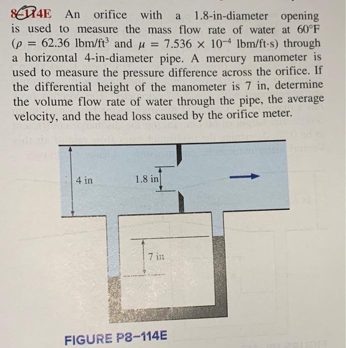 Solved 8-114E An orifice with a 1.8-in-diameter opening is | Chegg.com