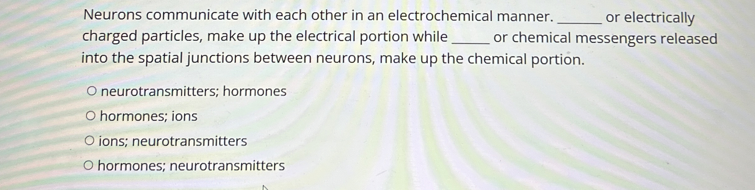 Solved Neurons communicate with each other in an | Chegg.com