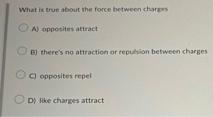 Solved What is true about the force between charges A) | Chegg.com