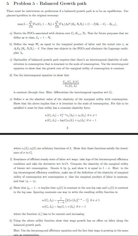 Solved 5 Problem 5 - Balanced Growth path There must be | Chegg.com Solved 5 Problem 5 - Balanced Growth path There must be | Chegg.com