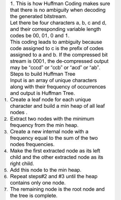 Solved 1. This is how Huffman Coding makes sure that there | Chegg.com