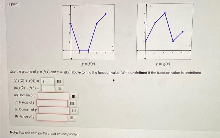 Solved (1 point) y=f(x) y=g(x) Use the graphs of y=f(x) and | Chegg.com