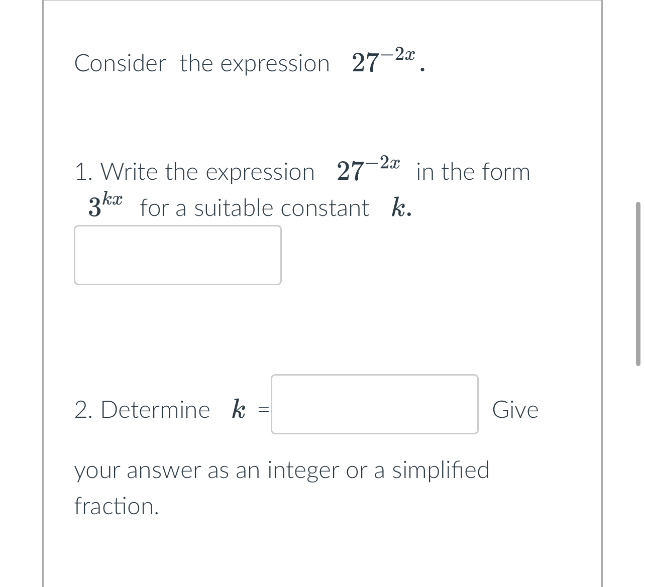 Solved Consider the expression 27-2x.Write the expression | Chegg.com