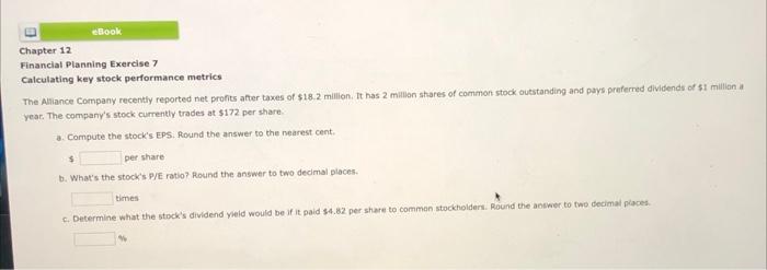 Solved eBook Chapter 12 Financial Planning Exercise 7 | Chegg.com