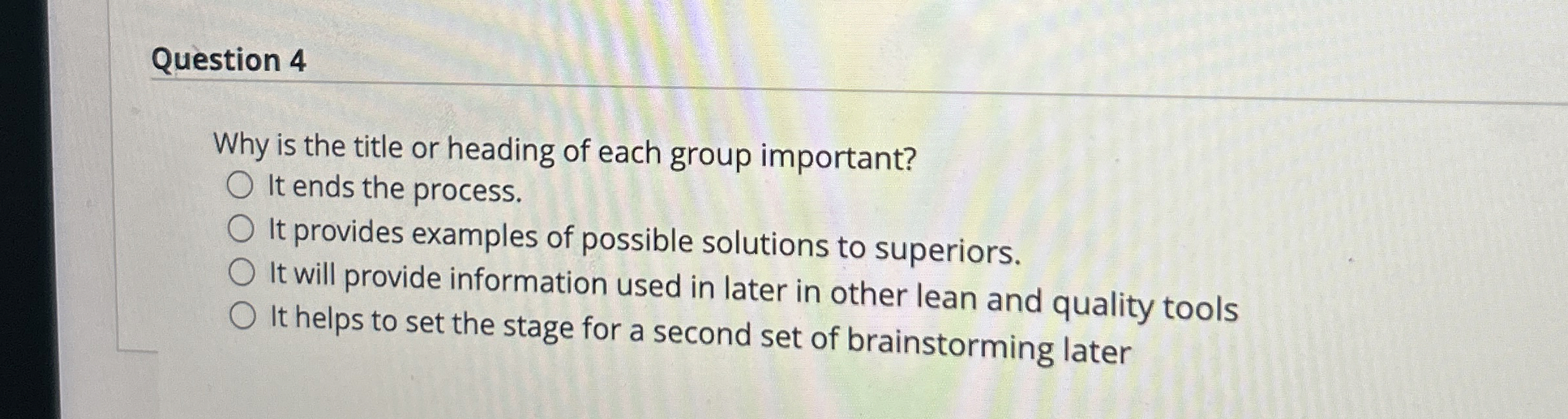 Solved Question 4Why is the title or heading of each group | Chegg.com