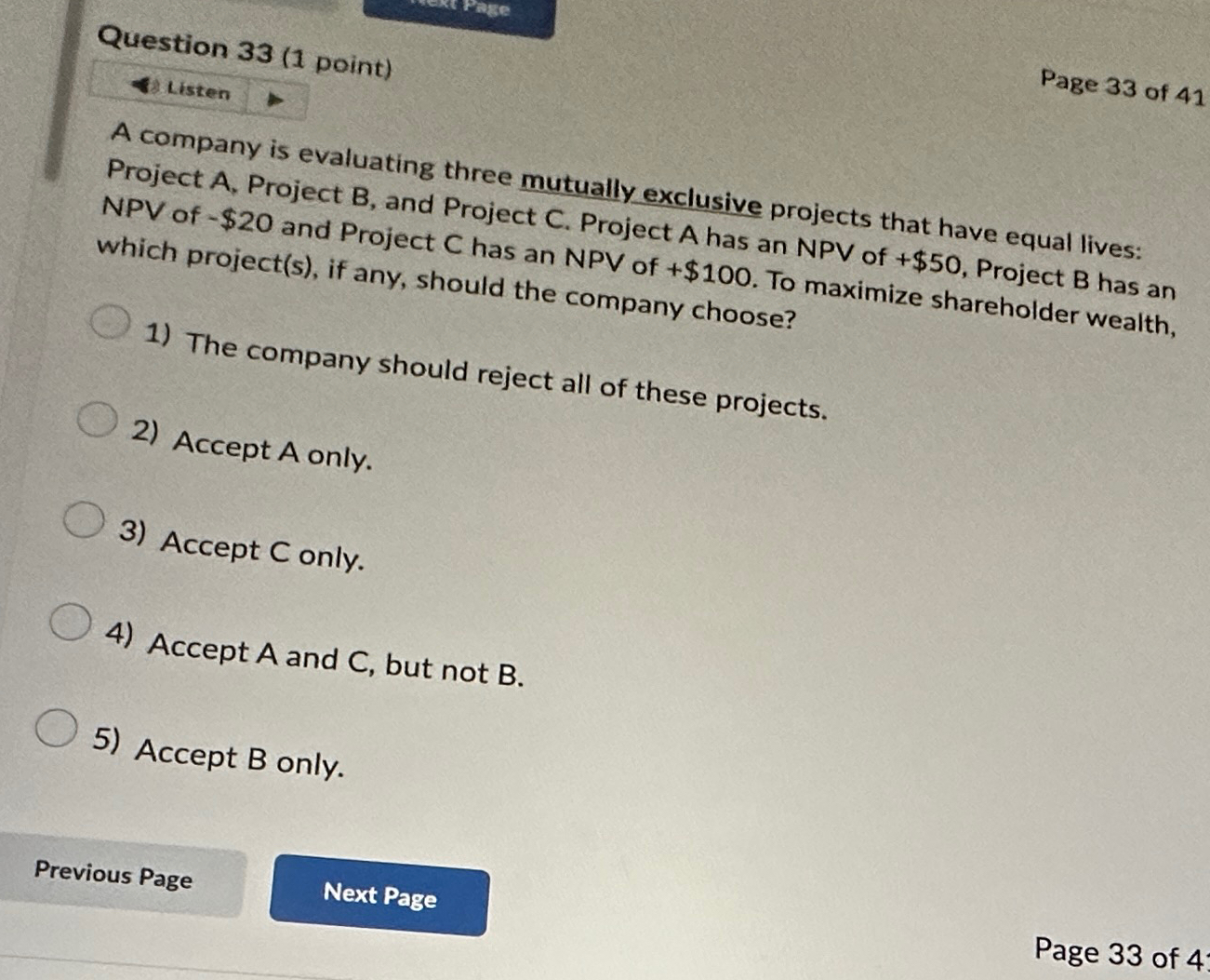 Solved Question 33 (1 ﻿point)ListenPage 33 ﻿of 41A company | Chegg.com