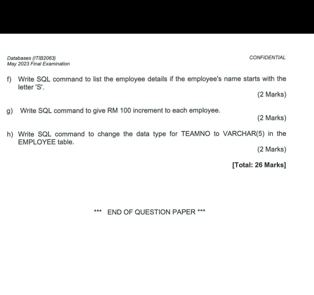 Solved Databases (ITIB2063) May 2023 Final Examination 4. | Chegg.com