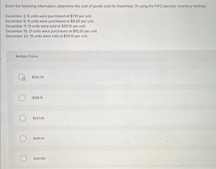 Solved Given the following information, determine the cost | Chegg.com
