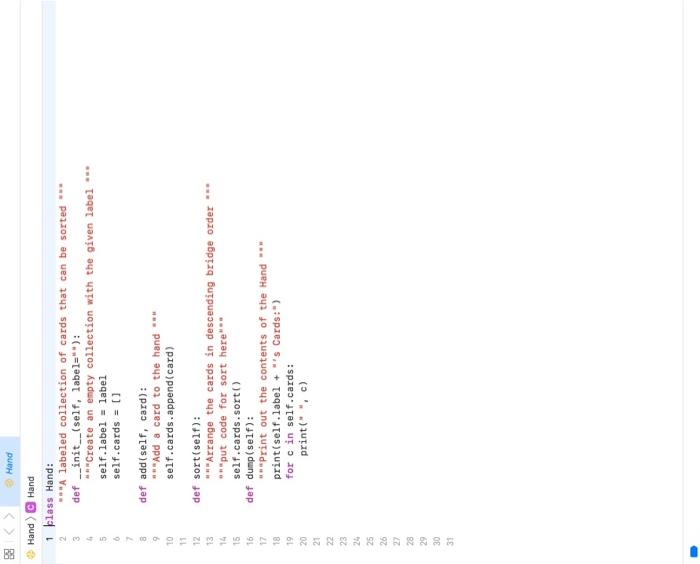 Solved below are the the card class, deck class and hand | Chegg.com