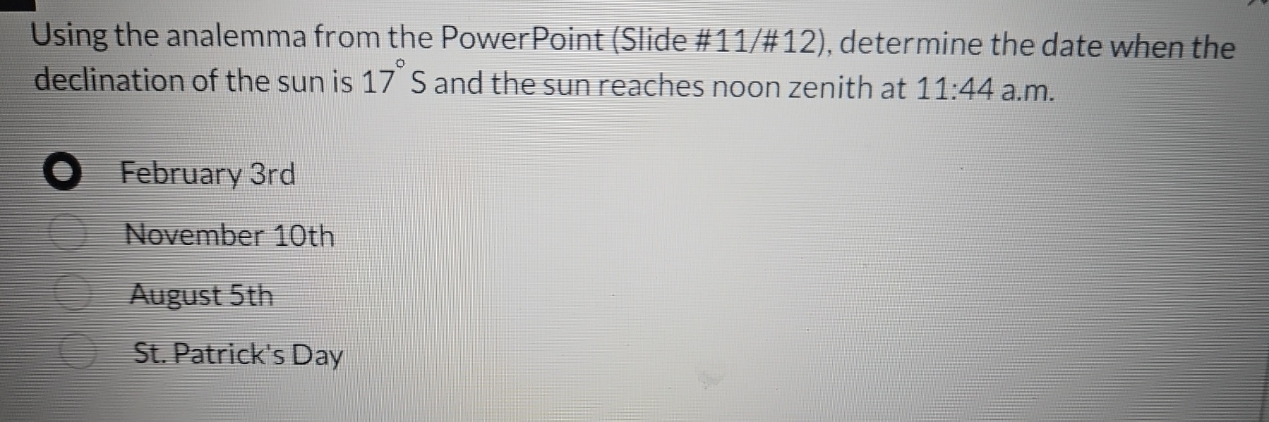 Solved Using the analemma from the PowerPoint (Slide | Chegg.com