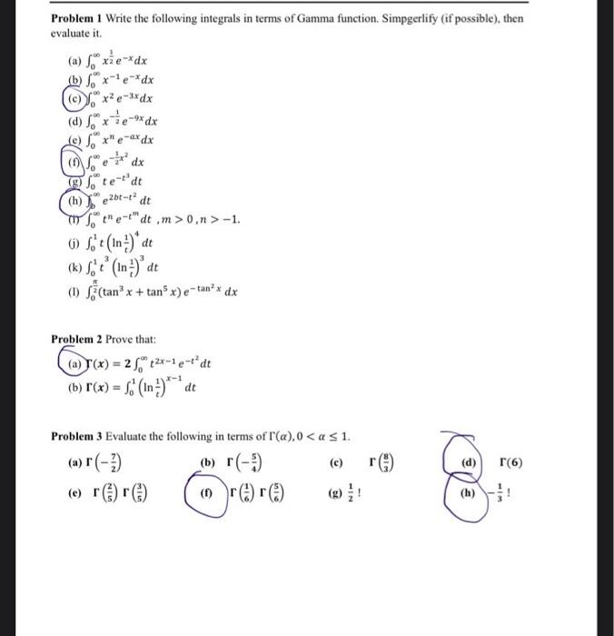 Solved Problem 1 Write the following integrals in terms of | Chegg.com