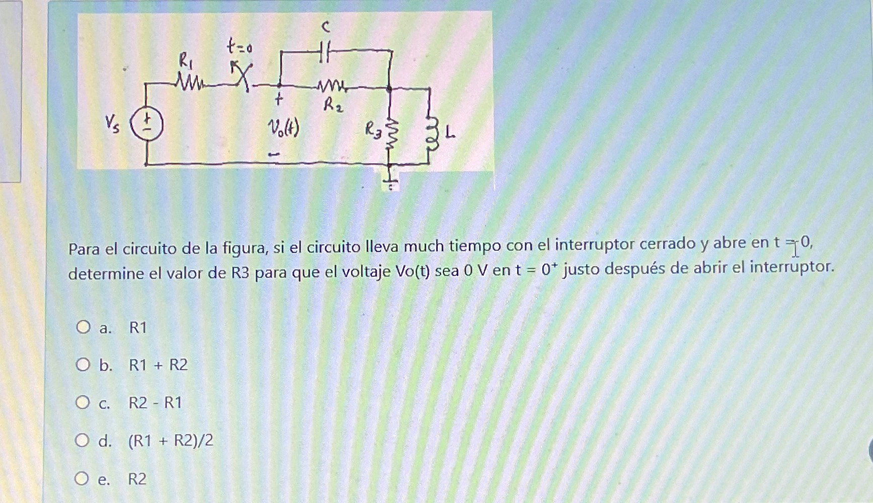 Solved Para el circuito de la figura, si el circuito lleva | Chegg.com