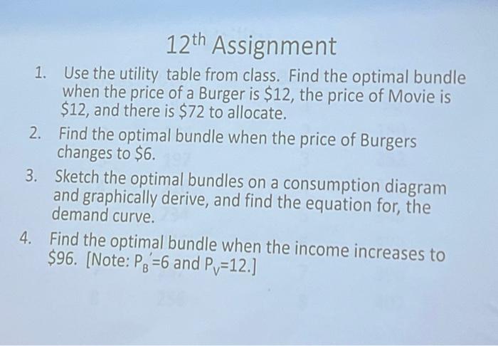 Solved 12th Assignment 1. Use the utility table from class. | Chegg.com