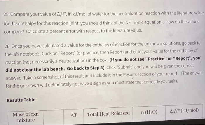 Solved initial temp 25C final temp 31.37 C 100ml and 100g | Chegg.com