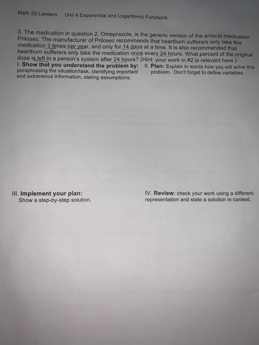Math 29 Landers Unit 4 Exponential and Logarithmic | Chegg.com
