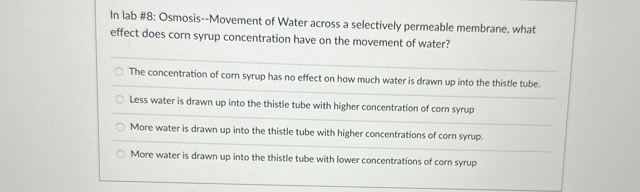 Solved In lab #8: Osmosis--Movement of Water across a | Chegg.com