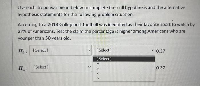 Solved Use each dropdown menu below to complete the null | Chegg.com
